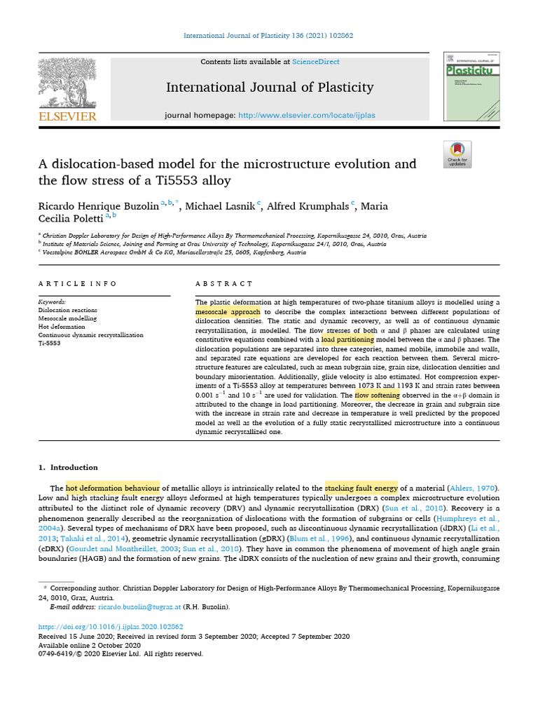 5 - A Dislocation-Based Model For The Microstructure Evolution and The Flow Stress of A Ti5553 ...