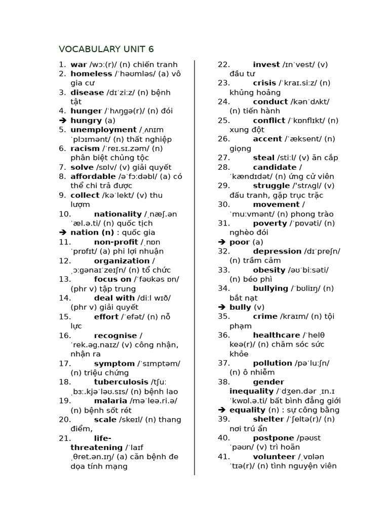 Vocabulary Unit 6 | PDF