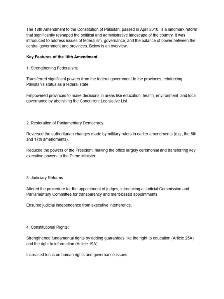 18th Amendment: Federalism & Democracy in Pakistan | PDF | Khyber ...
