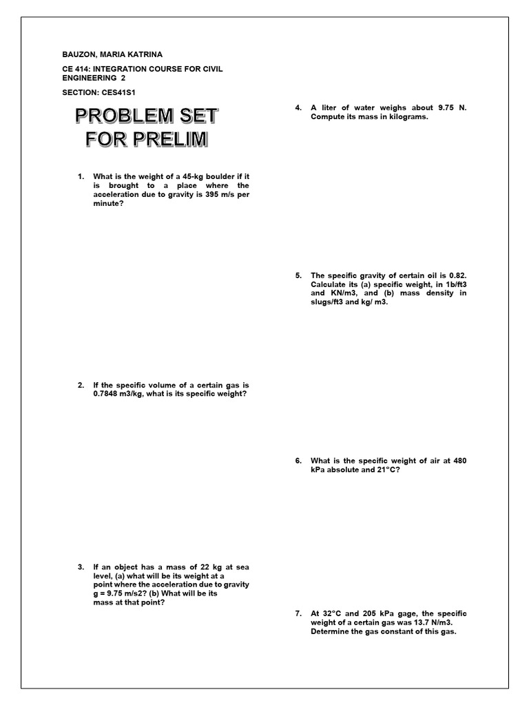 PROBLEM SET | PDF | Pressure | Drop (Liquid)