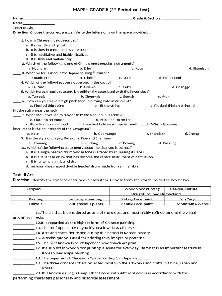 MAPEH Grade 8 2nd Periodical Test | PDF