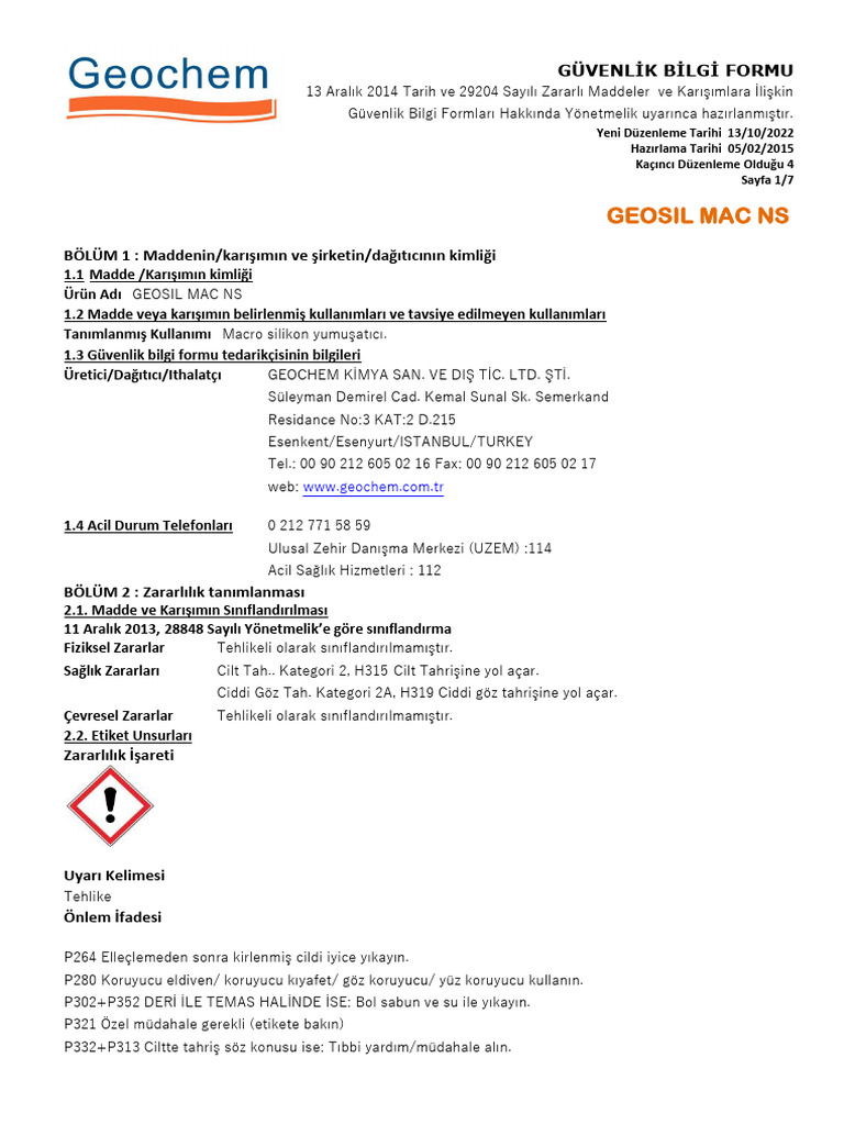 Geosil Mac NS - SDS-TR | PDF