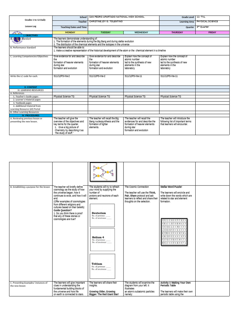 Physical Science-Qtr 3-WK2 | PDF | Chemical Elements | Stars