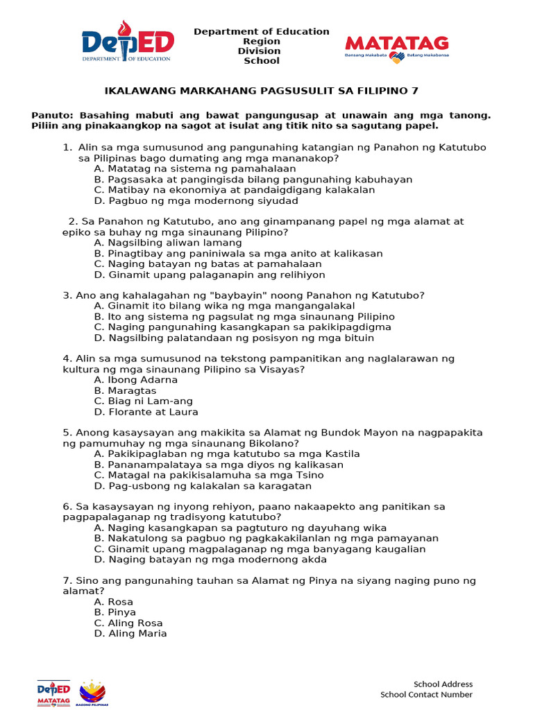 FILIPINO7 PT Q2 | PDF