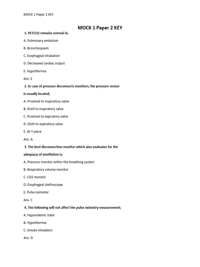Mock Exam 1 Paper 2 Key - Edited | PDF | Blood Pressure | Thyroid Stimulating Hormone