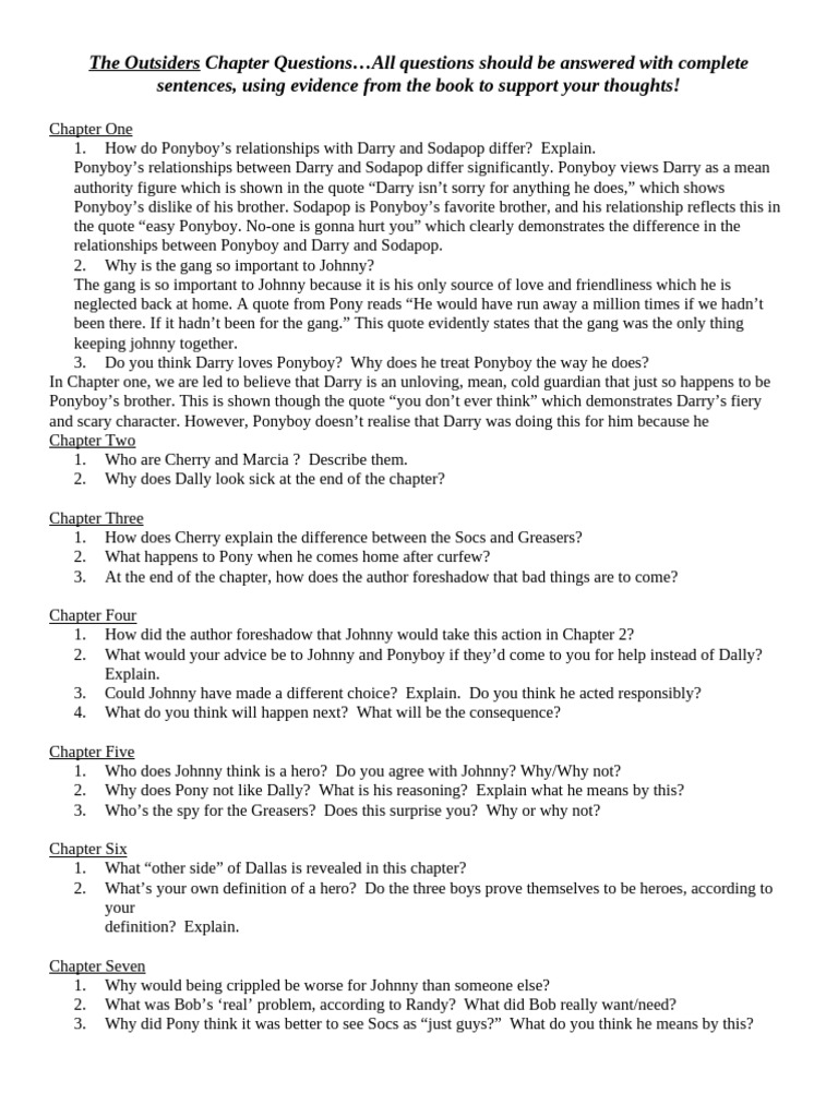 Chapter Questions - The Outsiders IMN 2019 | PDF