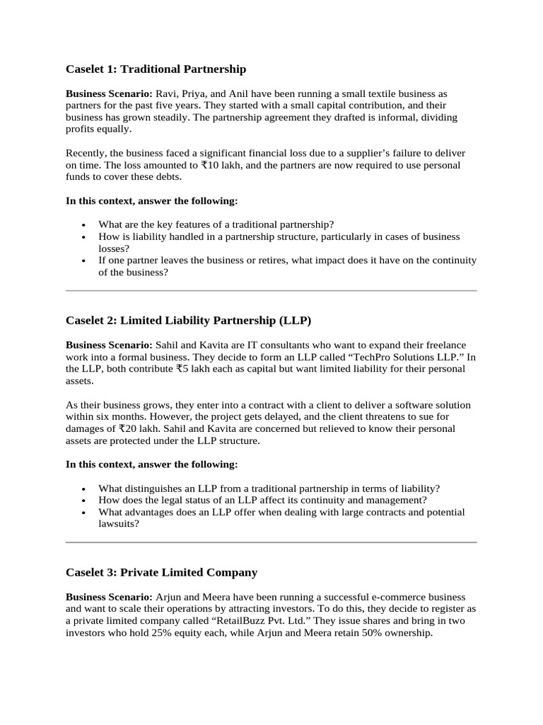 Business Structures: Partnership, LLP, Pvt Ltd | PDF | Limited ...