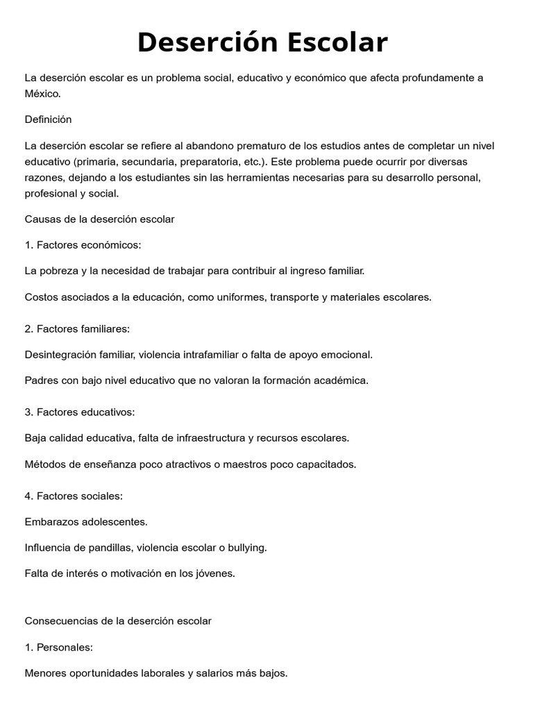 Causas y Consecuencias de la Deserción Escolar | PDF | Trabajo Social ...