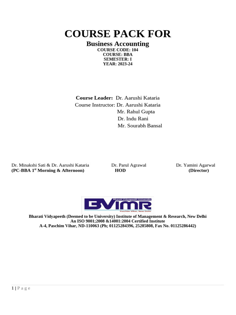 Course Pack-Bba 1 - Business Accounting | PDF | Financial Accounting ...