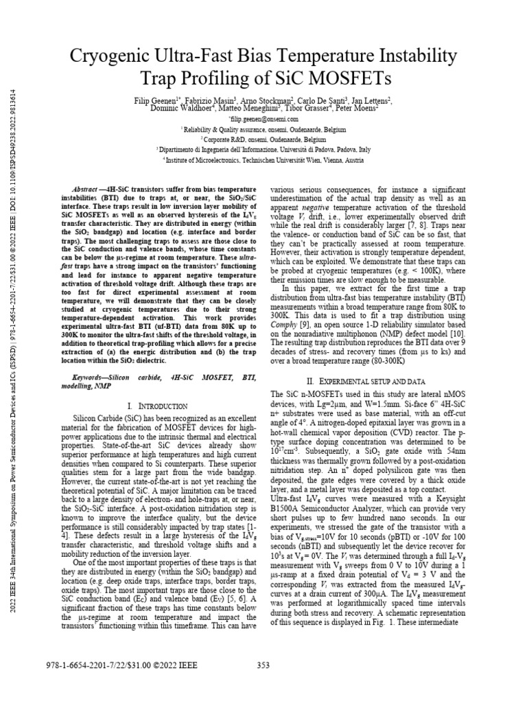 Cryogenic BTI Trap Profiling in SiC MOSFETs | PDF | Mosfet | Temperature