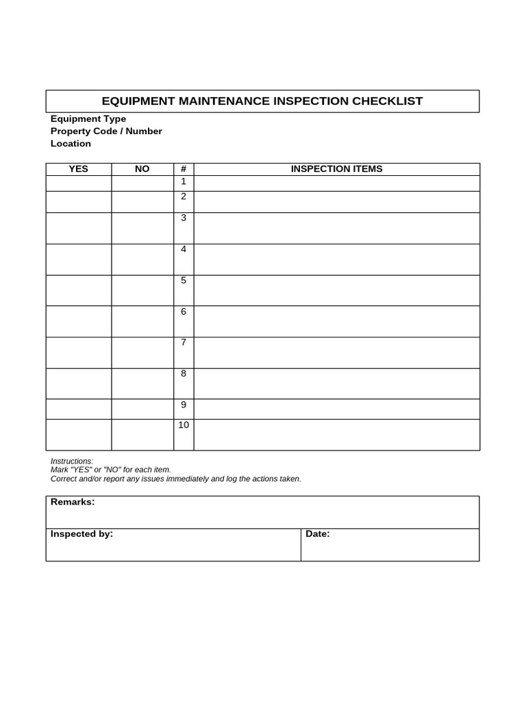 MF - Equipment Maintenance Inspection Checklist | PDF