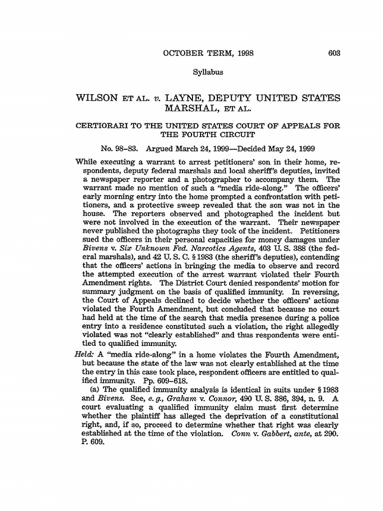 Wilson v. Layne Usrep526603 | PDF | Qualified Immunity | Fourth ...