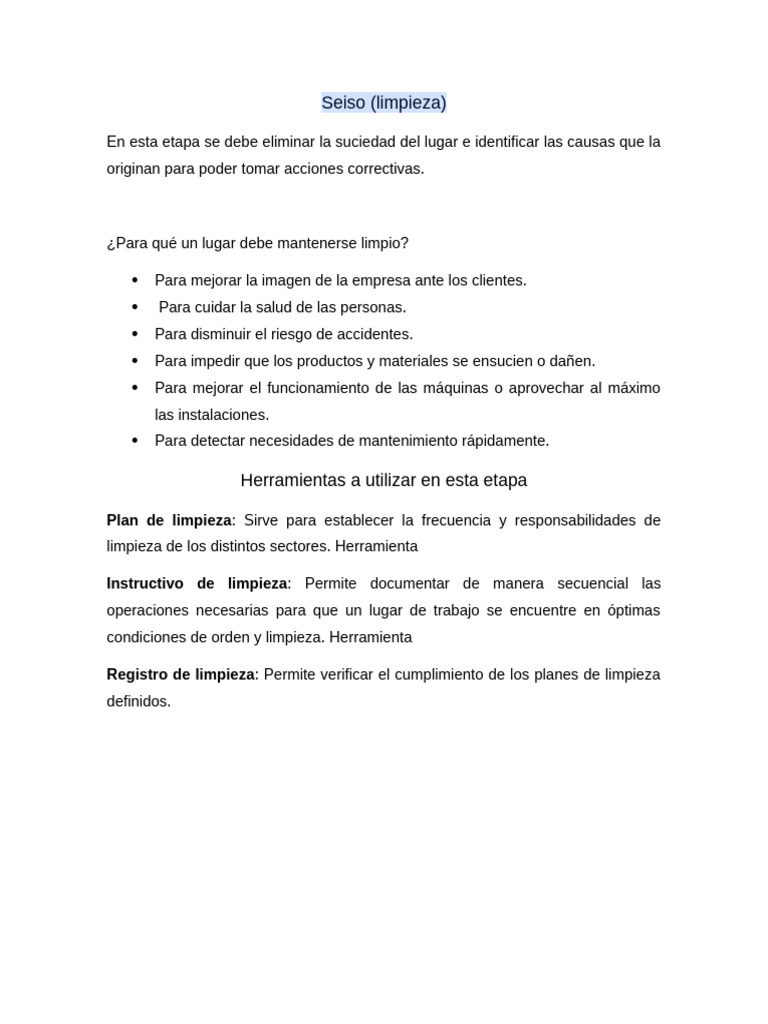 Importancia y Herramientas de Seiso | PDF