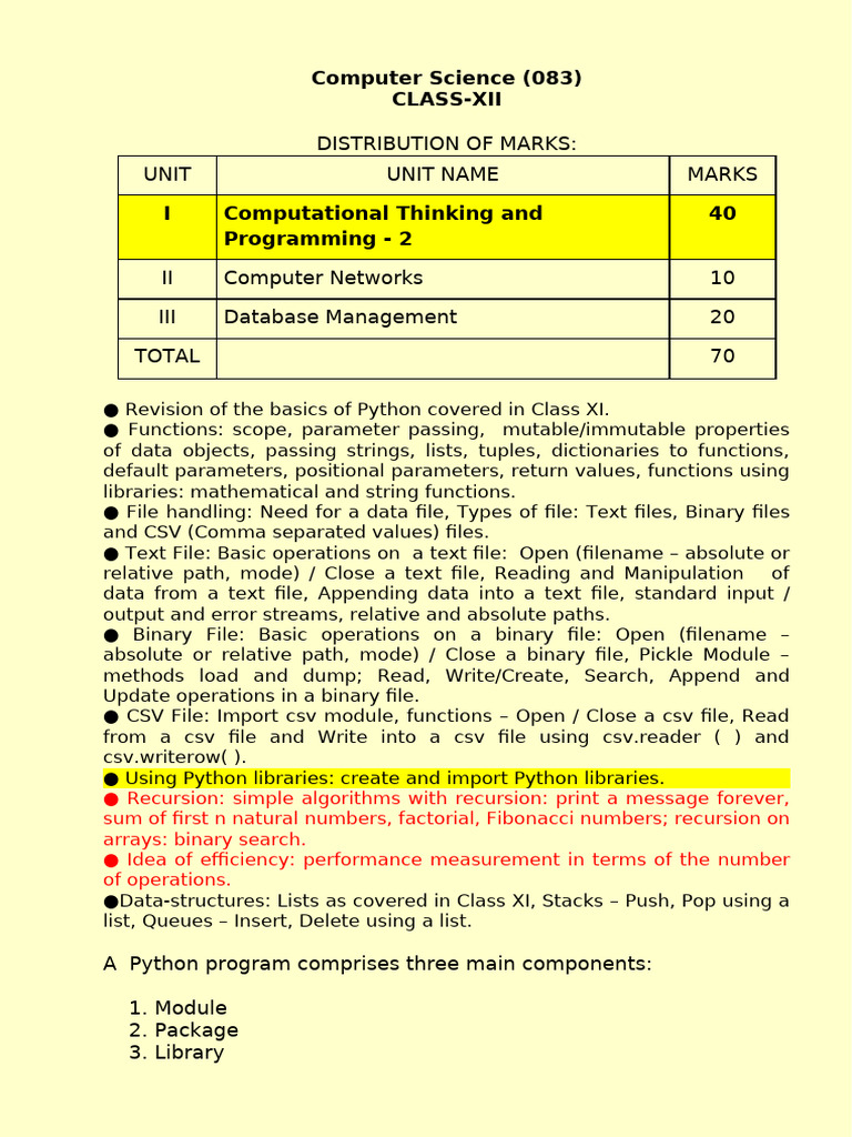 Xii Cs Unit I Part4 Python Libraries 2020 21 Pdf Namespace Python