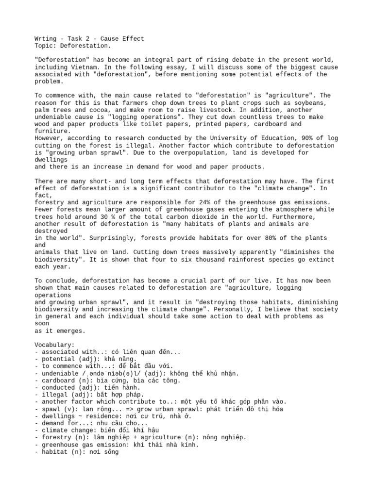 Task2 Writing Cause and Effect Deforestation | PDF | Deforestation ...
