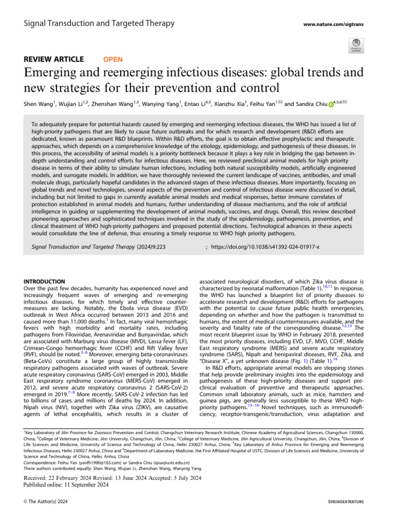 Emerging and Reemerging Infectious Diseases: Global Trends and New Strategies For Their ...