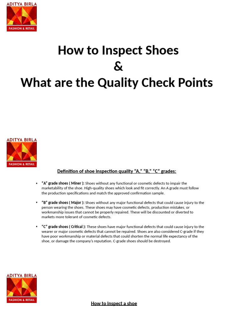 Shoe Inspection & Quality Check Points | PDF | Shoe | Footwear