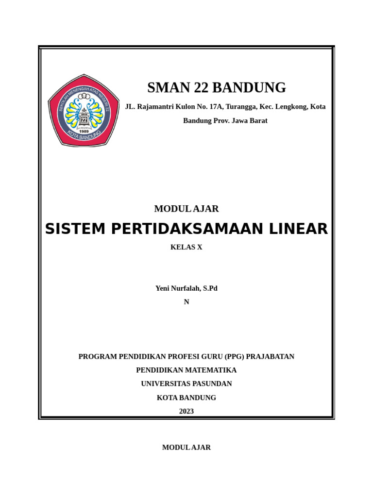 Modul Ajar Sistem Pertidaksamaan Linear | PDF