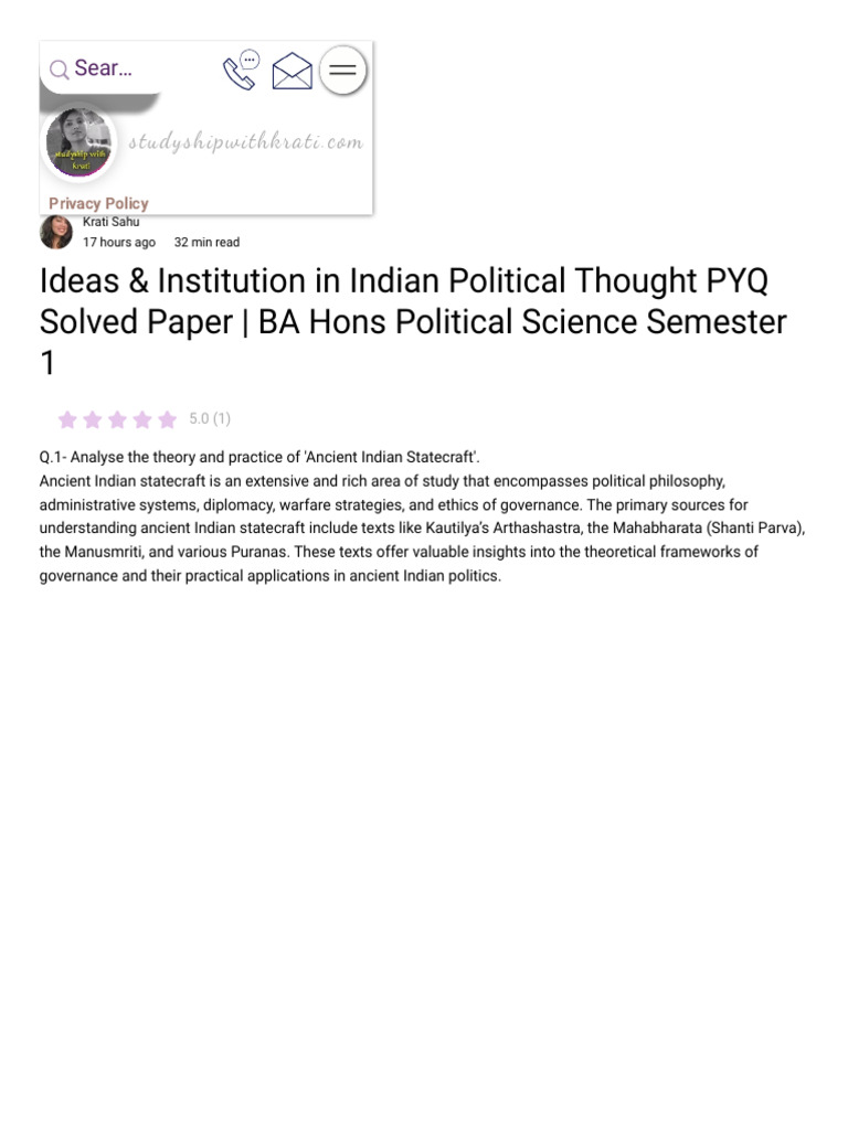 Ideas & Institution in Indian Political Thought PYQ Solved Paper - BA Hons Political Science ...