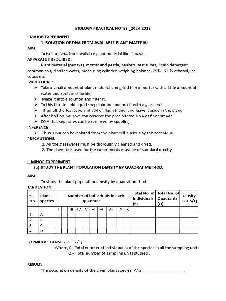 2024-2025 Biology Practical Guide | PDF | Meiosis | Dominance (Genetics)