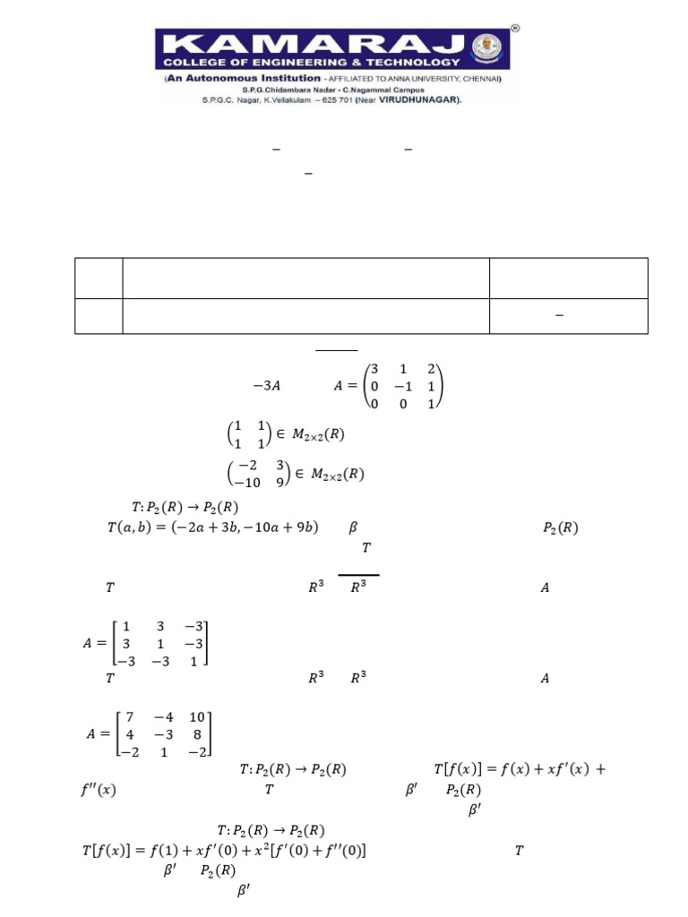 MA2201 - Unit 2 (Tutorial - 3) | PDF | Eigenvalues And Eigenvectors | Matrix (Mathematics)