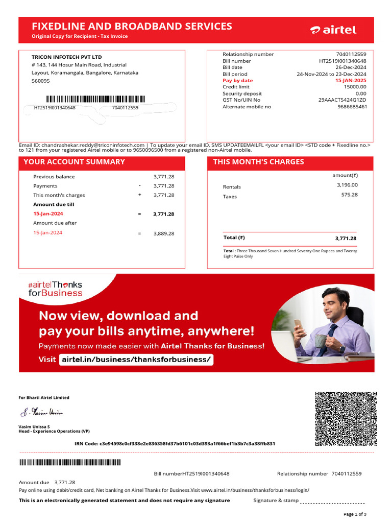 Airtel Bill Tricon | PDF | Payments | Credit Card