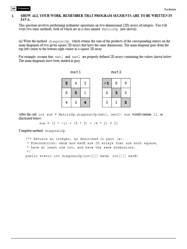 Java 2D Array Operations: Diagonal & Expand | PDF