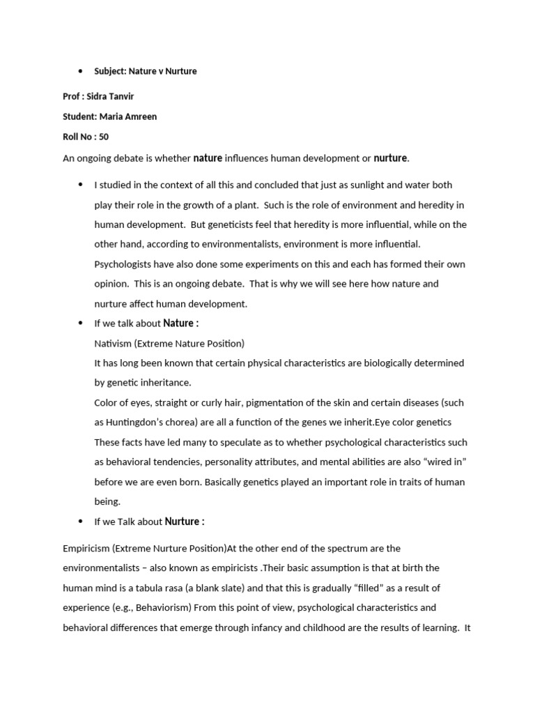 Nature vs Nurture | PDF | Nature Versus Nurture | Genetics