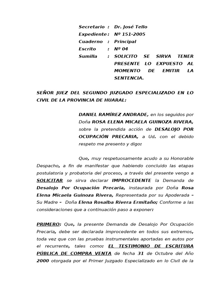 Desalogo Por Ocupación Precaria - (Ddo) - Daniel Ramírez | PDF ...