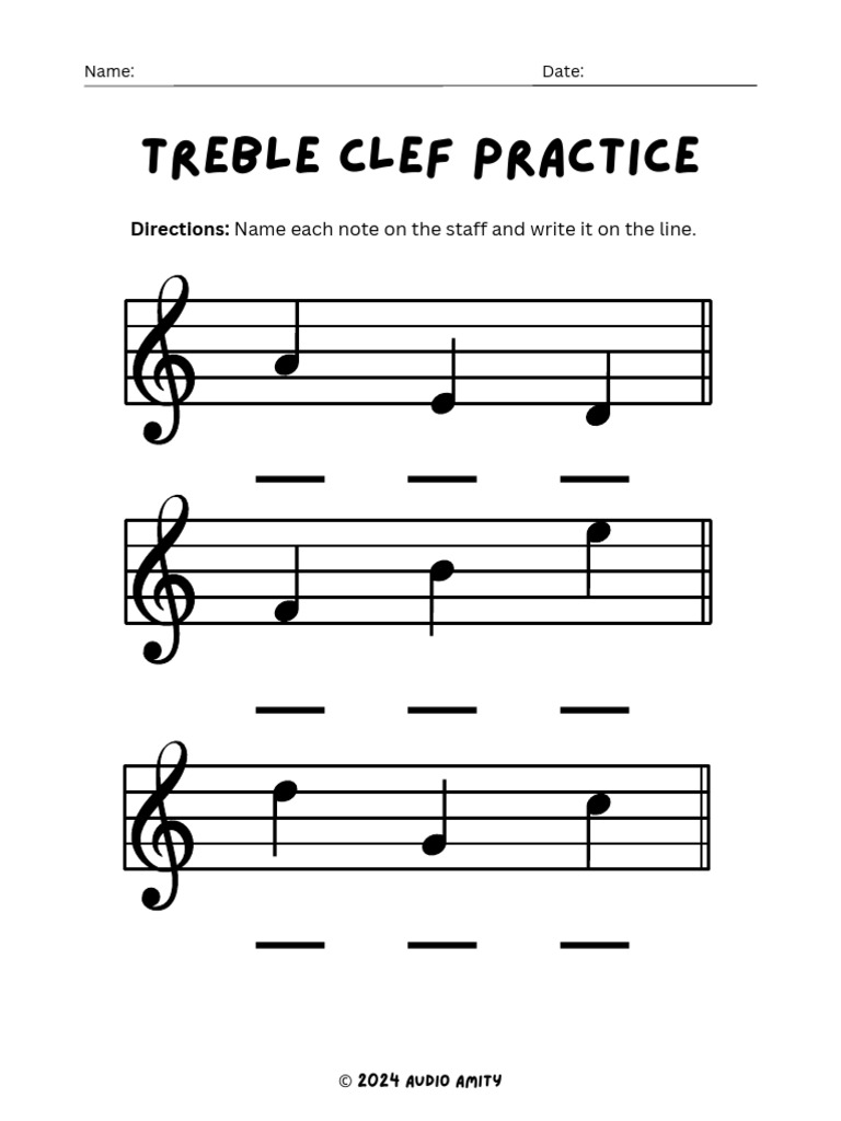 Treble Clef Practice W Answer Key | PDF