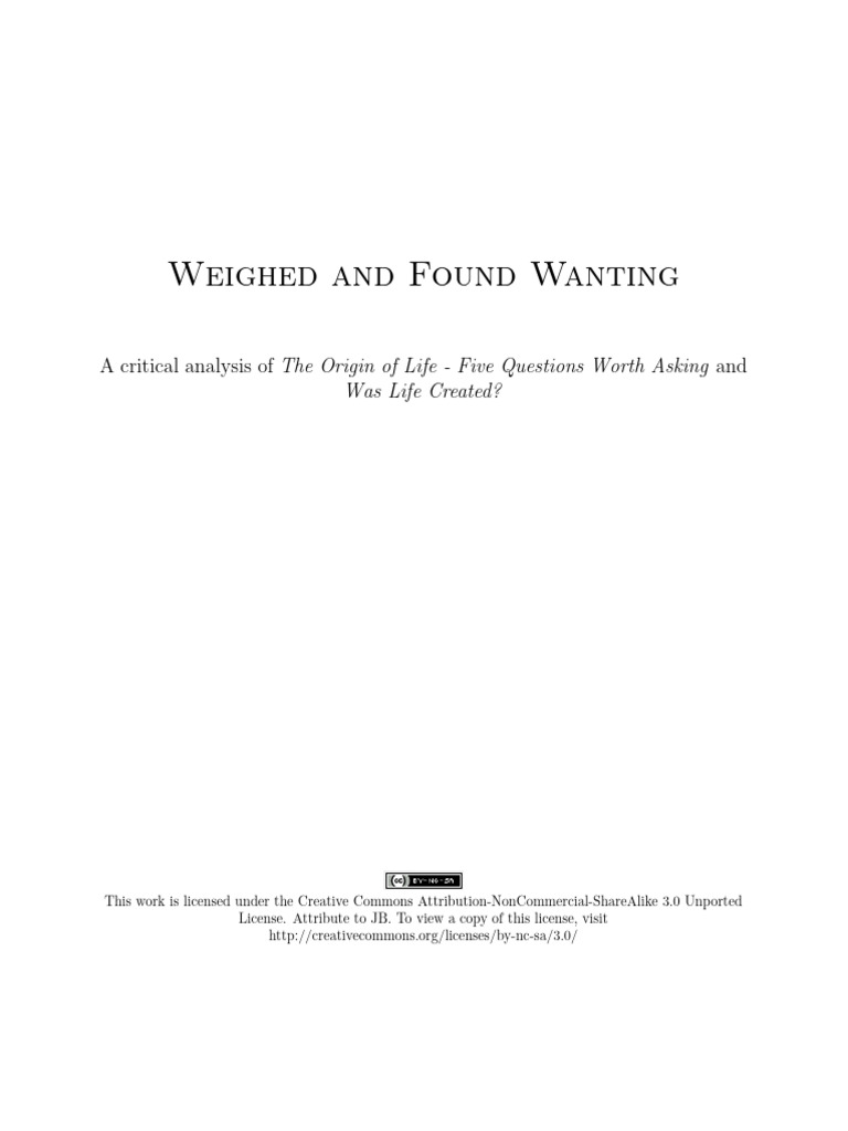 Weighed and Found Wanting | PDF | Rna | Theory