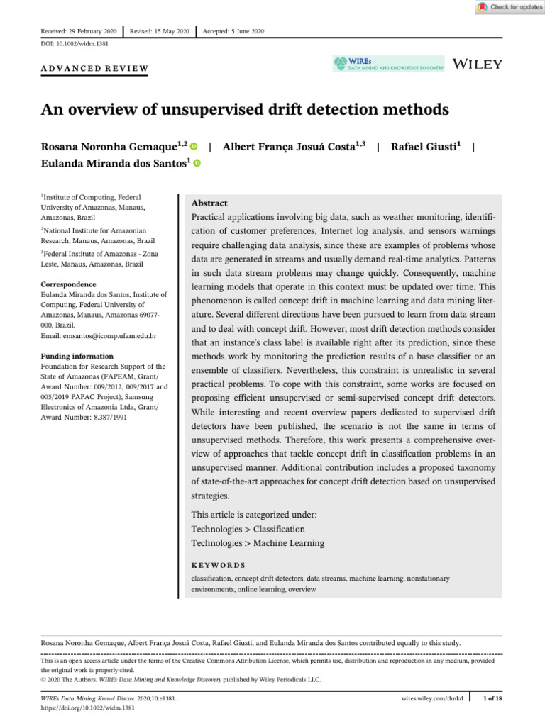 An Overview of Unsupervised Drift Detection Methods | PDF | Support Vector Machine | Statistics