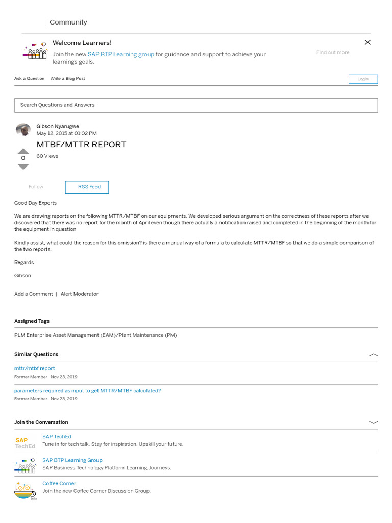 MTBF - MTTR REPORT - SAP Community | PDF