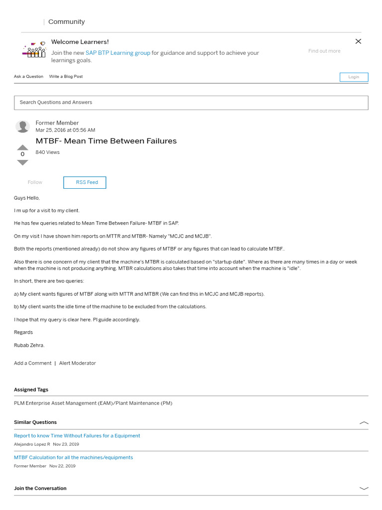 MTBF - Mean Time Between Failures - SAP Community | PDF