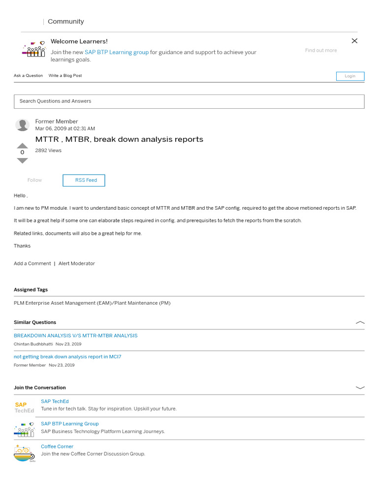 MTTR , MTBR, break down analysis reports _ SAP Community | PDF | Computing