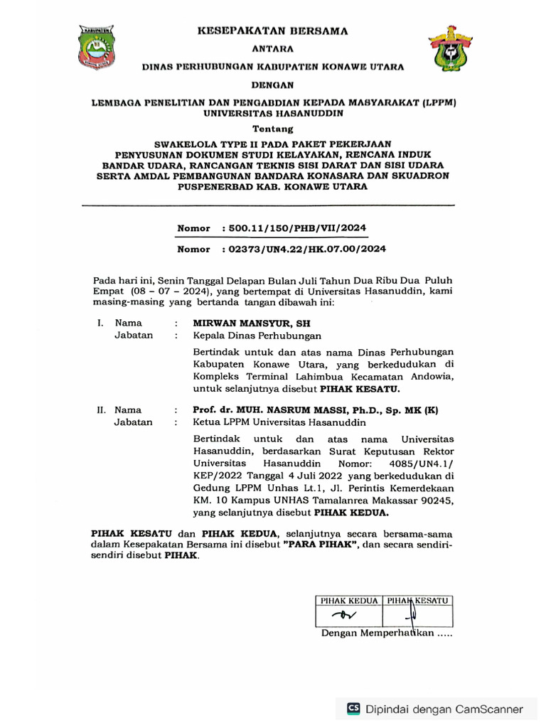 MoU LPPM UNHAS PEMDA DINAS PERHUBUNGAN FIXED | PDF