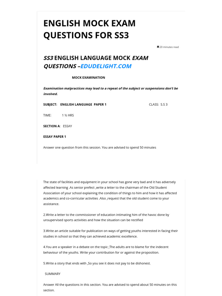 Ss3 Mock English | PDF | Stress (Linguistics)