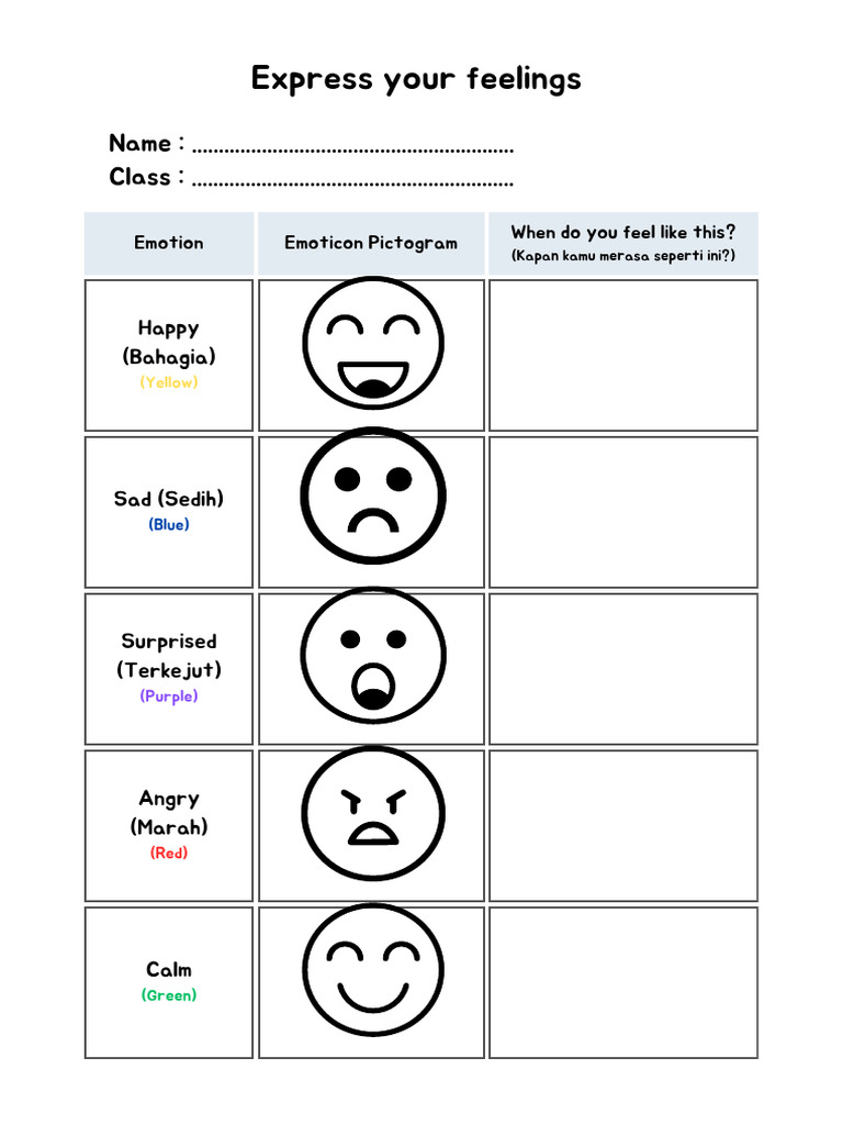 Express Your Feelings Coloring Worksheet in Black White Simple Style | PDF