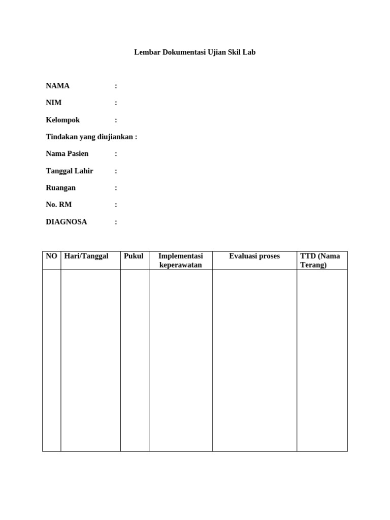 Lembar Dokumentasi Ujian Skil Lab | PDF