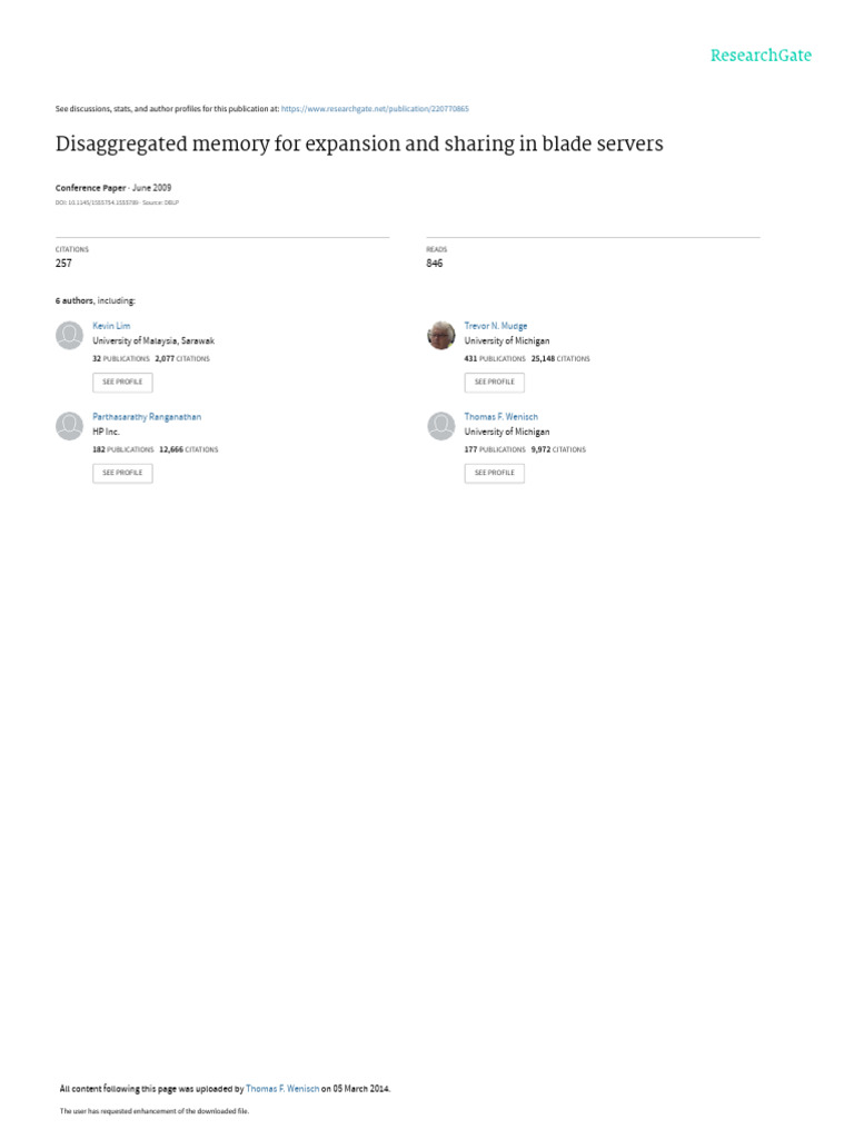 Disaggregated Memory For Expansion and Sharing in | PDF | Computer Memory | Dynamic Random ...