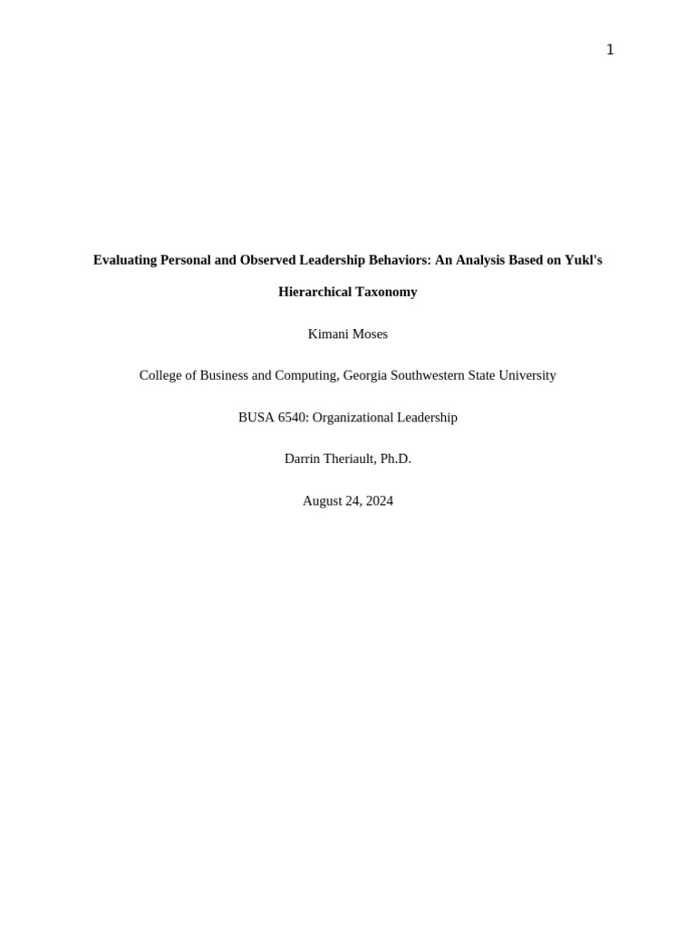 Kimani Moses An Analysis Based On Yukl's Hierarchical Taxonomy | PDF ...