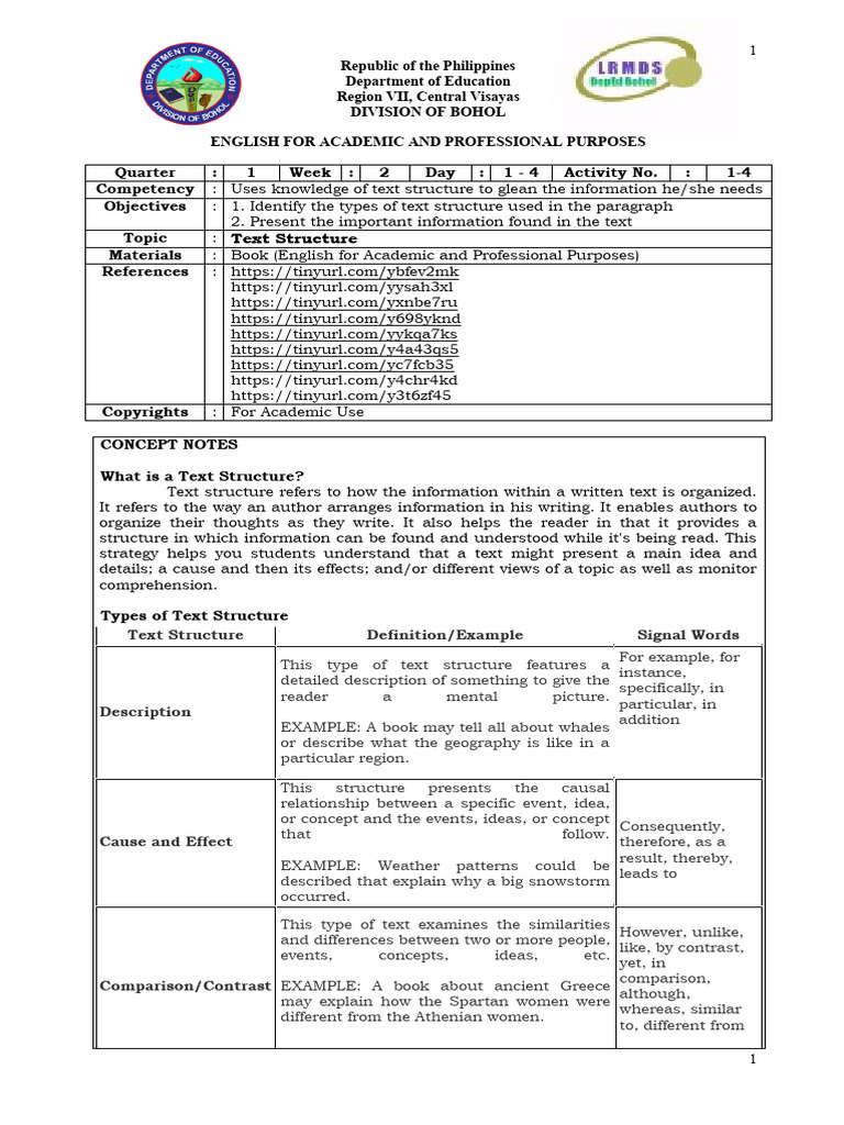 SHS EAPP Q1 LAS WK2 DAY1-4-answer-key | PDF | Ice Cream | Amnesia