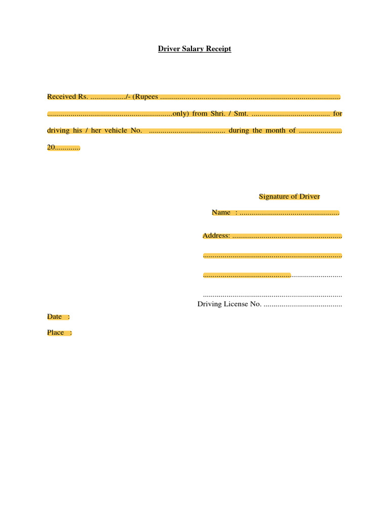 Driver Salary Receipt Template | PDF