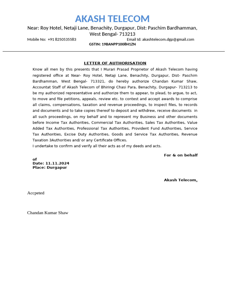 GST Letter of Authorisation | PDF