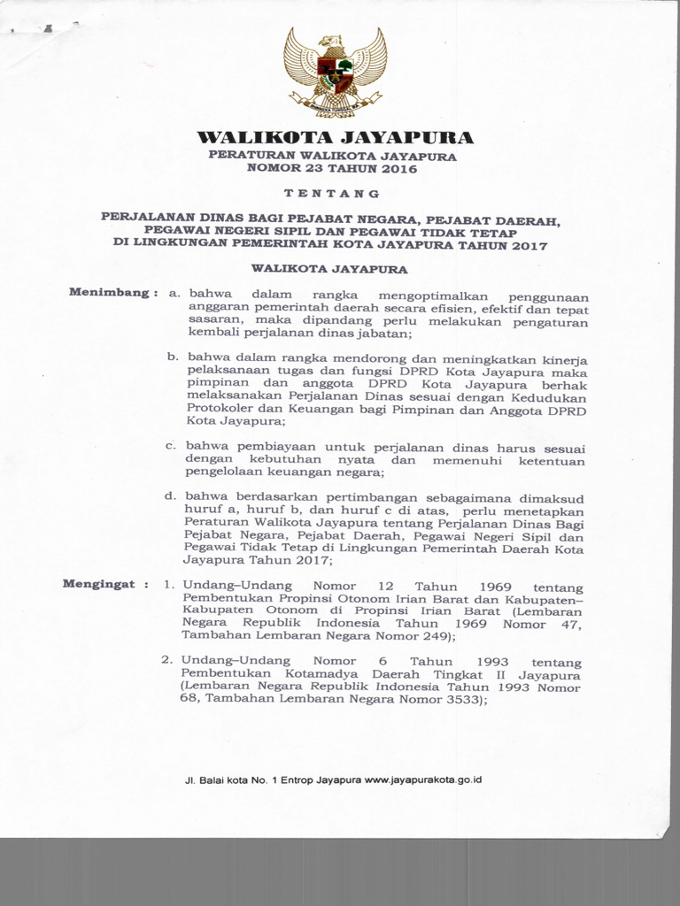 Perwal Perjalanan Dinas Sampai Pasal 20 | PDF