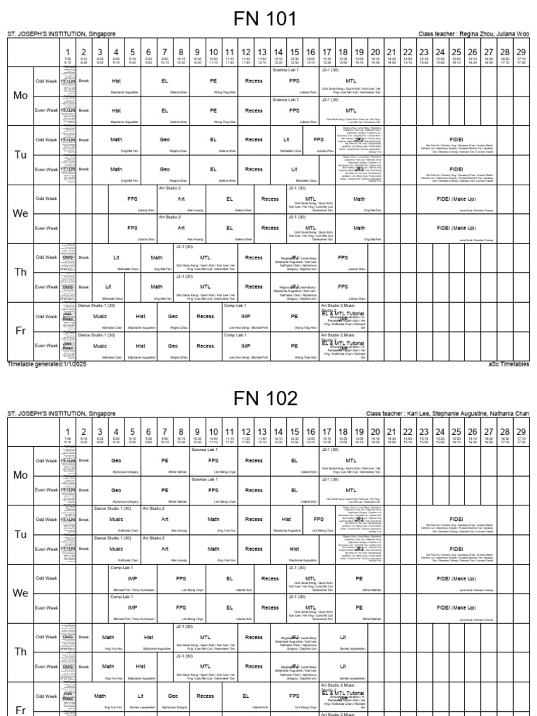 (Year 1) 2025 Term 1 Timetable 2025-01-01 | PDF