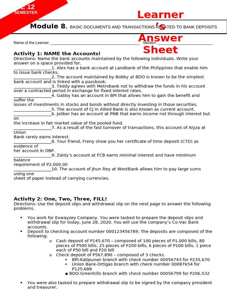Bank Account Types & Transactions Guide | PDF | Banks | Interest