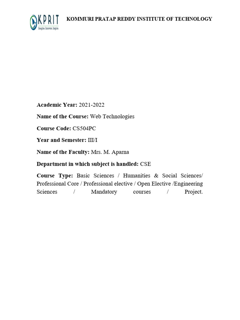 Web Technologies Course Overview 2021-22 | PDF | Xml | Dynamic Web Page