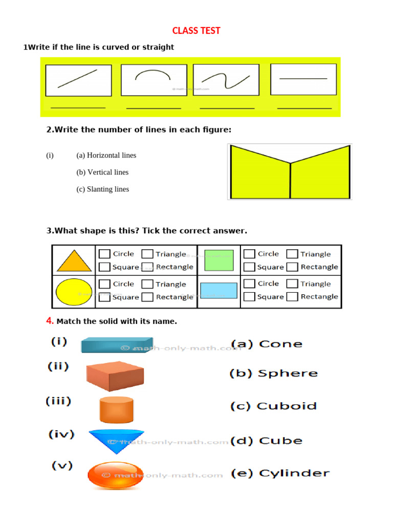 Class-1 CLASS TEST -SHAPES | PDF