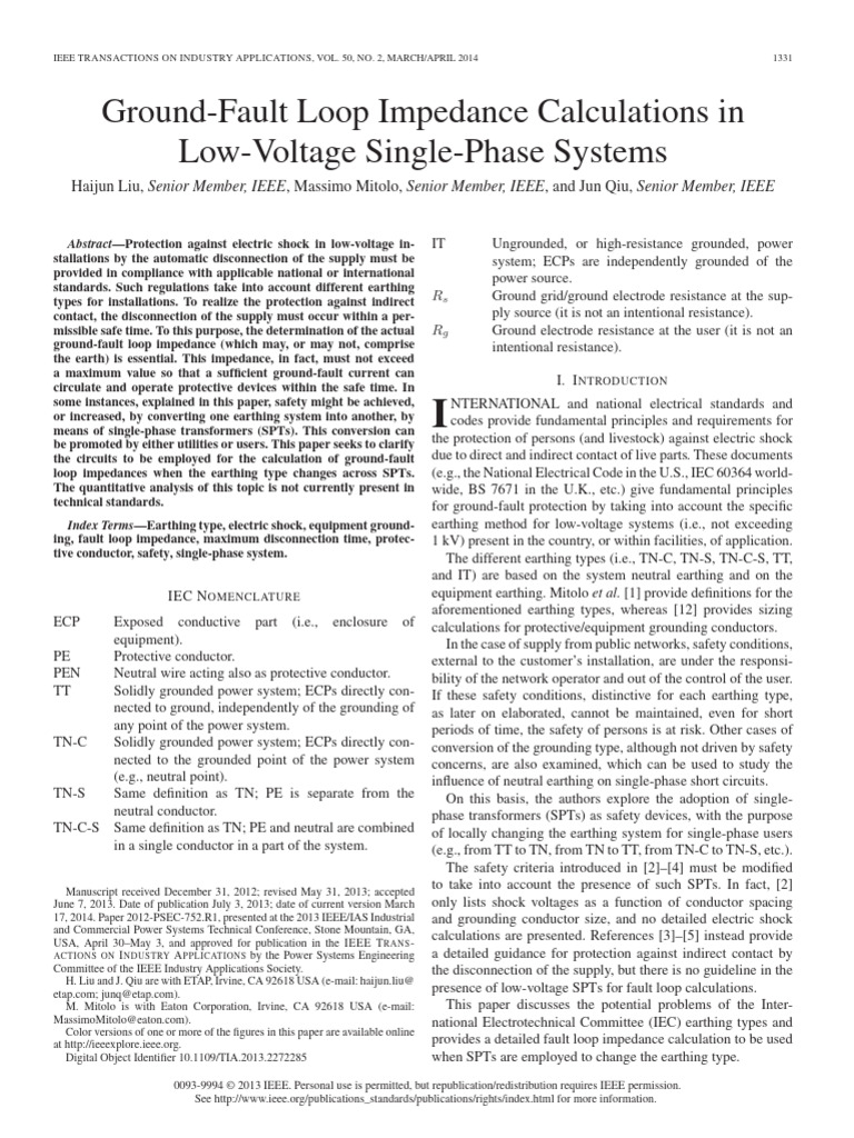 Ground-Fault Loop Impedance Calculations in Low-Voltage Single-Phase ...